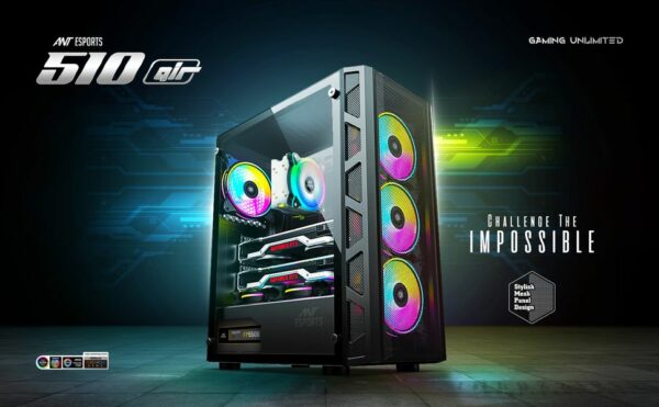 Buy Ant Esports 510 Air ARGB Mid Tower Cabinet (Black) - Computech Store